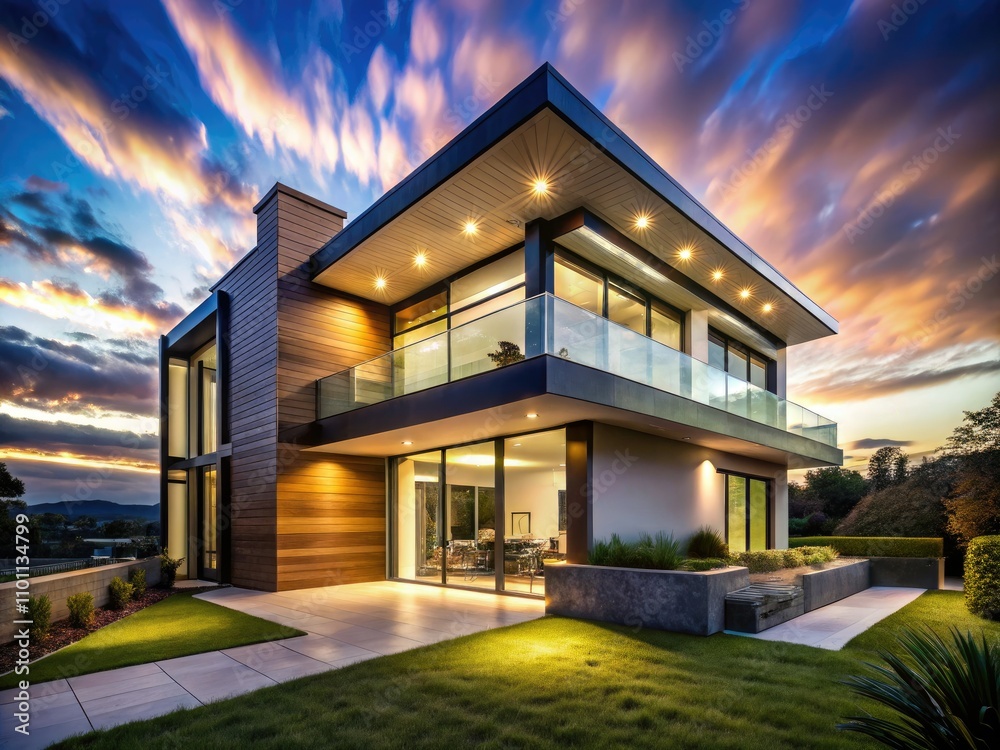 Modern House Long Exposure Photography, Night Architecture, Illuminated ...