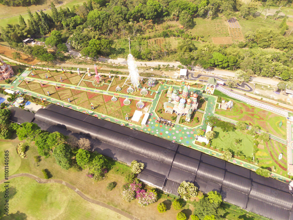 Jatinangor National Park from an aerial perspective. Panoramic ...