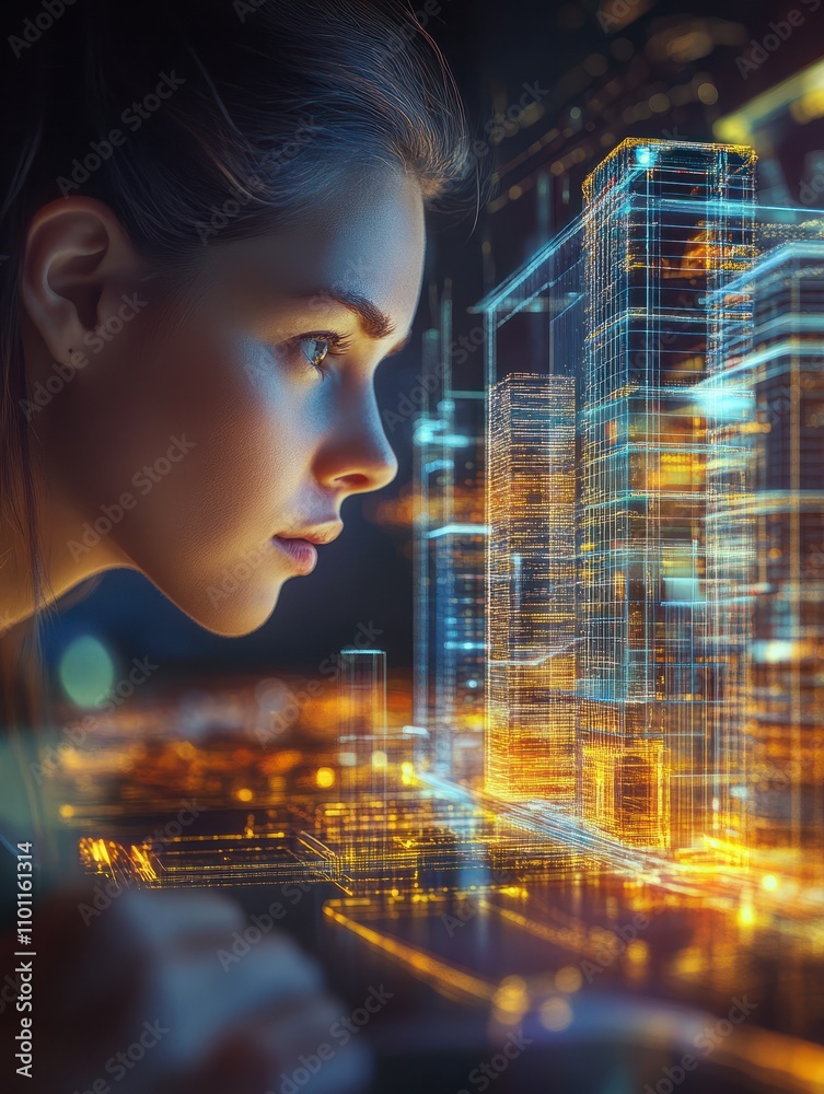 Architect designing city hologram developing digital futuristic urban ...