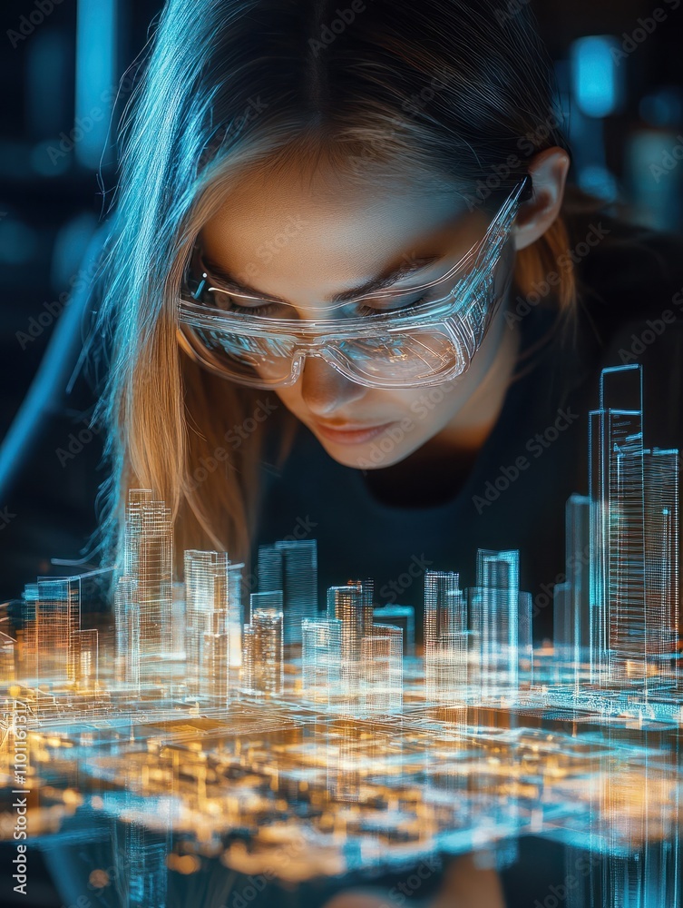 Architect designing city hologram developing digital futuristic urban ...