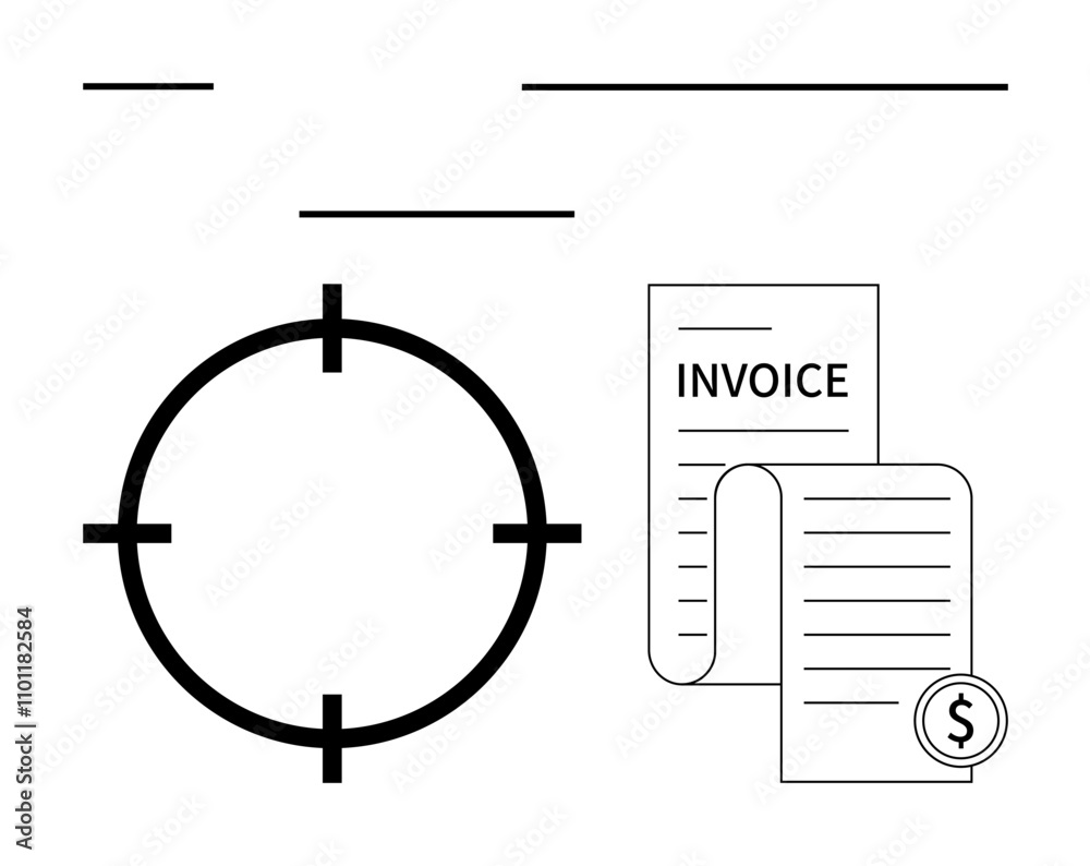 Target circle next to invoice documents with dollar symbol. Ideal for ...