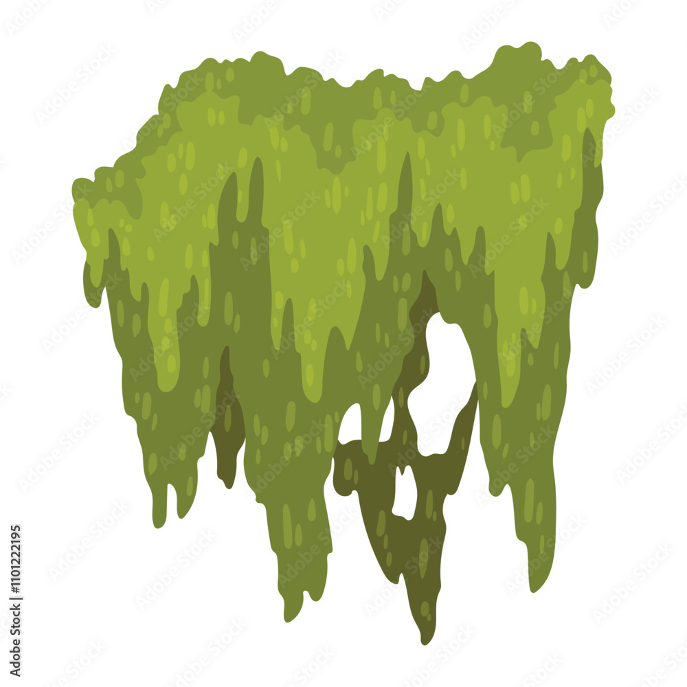 Cartoon jungle moss shape. Green swamp moss, forest hanging and ...