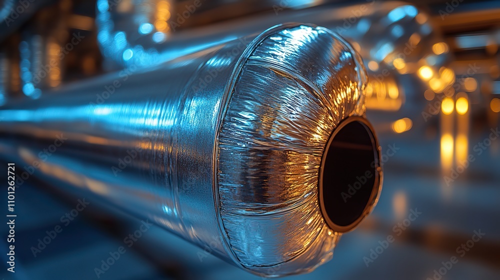 pipes covered in foil and an insulating layer brown valve equipped ...