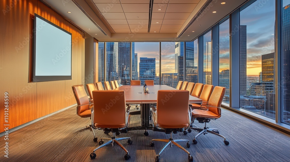 Sophisticated meeting room with panoramic city view: High-end ...
