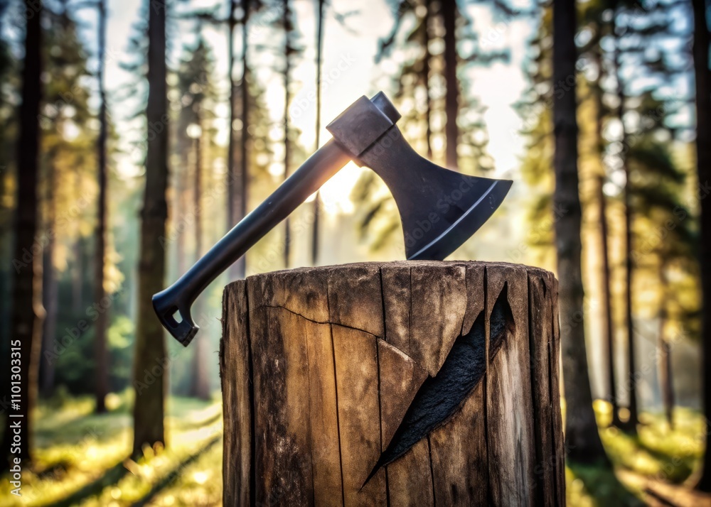 Black Line Executioner Axe in Tree Block - Symbol of Justice, Torture ...