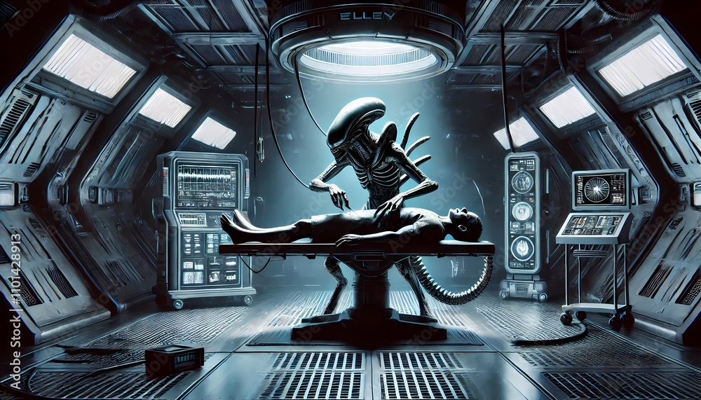 Alien Experimentation Chamber. A dark, metallic chamber with an alien ...