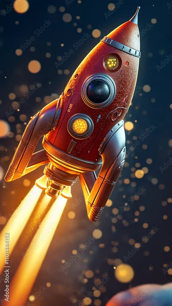 Retro Rocket Launch: A vintage-style rocket blasts off into the cosmos ...