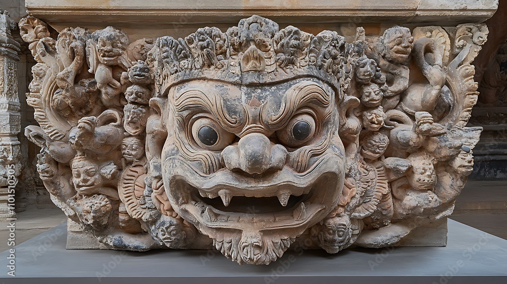 Intricate Stone Kala Head: 11th Century Javanese Temple Relief AI ...
