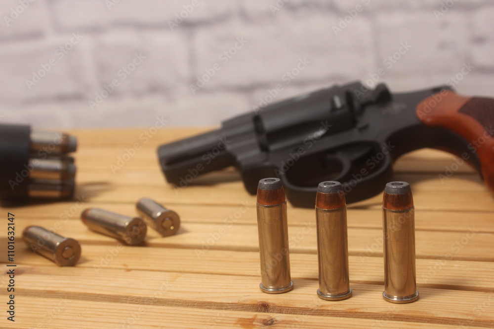 Photo & Art Print Vintage Revolver Gun With Ammunition and Speed Loader ...