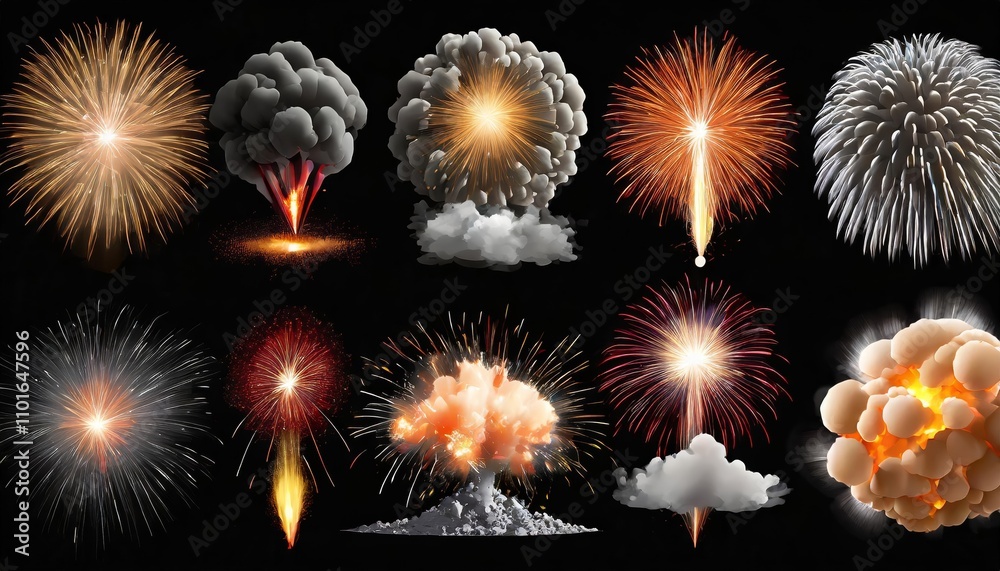 High-Resolution Set of Realistic Explosions Isolated on Transparent ...