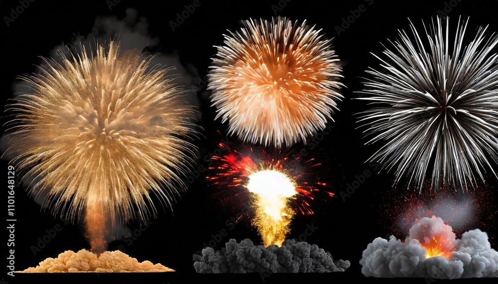 High-resolution set of dynamic explosions isolated on a transparent ...