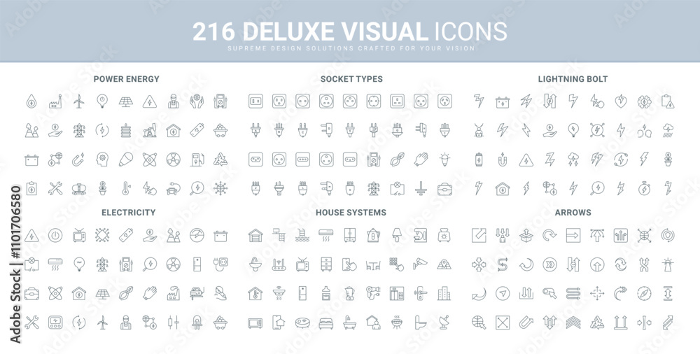 Electricity, socket and plug types, smart system line icon set ...