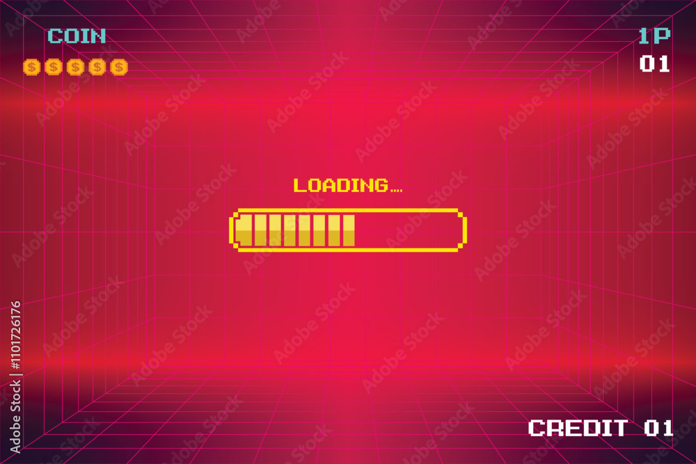 LOADING. pixel art. 8 bit game. retro game. for game assets in vector ...