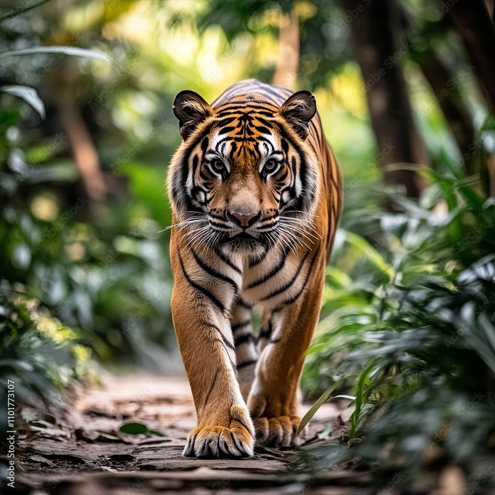 Front view of Sumatran tiger. Portrait of Sumatran tiger (Panthera ...