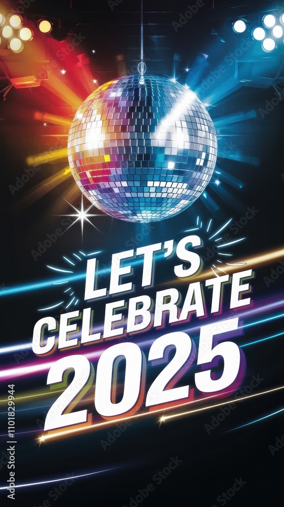 Exciting New Year's Eve celebration announcement with colorful disco ...