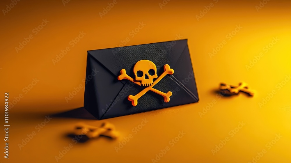 Cyberattack and IT infrastructure, An email icon with a skull and ...