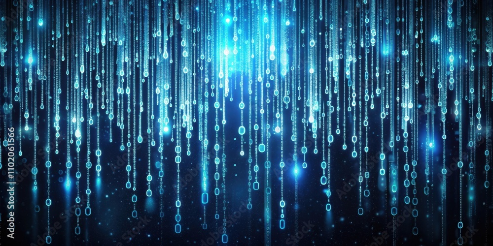 Binary code rain falling in a digital abstract technology background ...