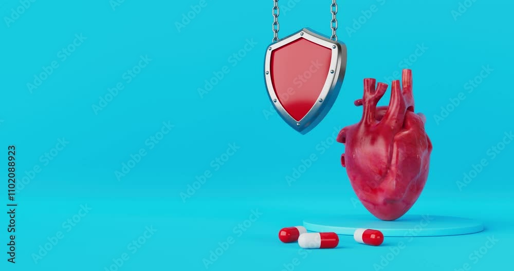 4k Resolution Video: Human Heart Anatomy Internal Organ with Red Metal ...