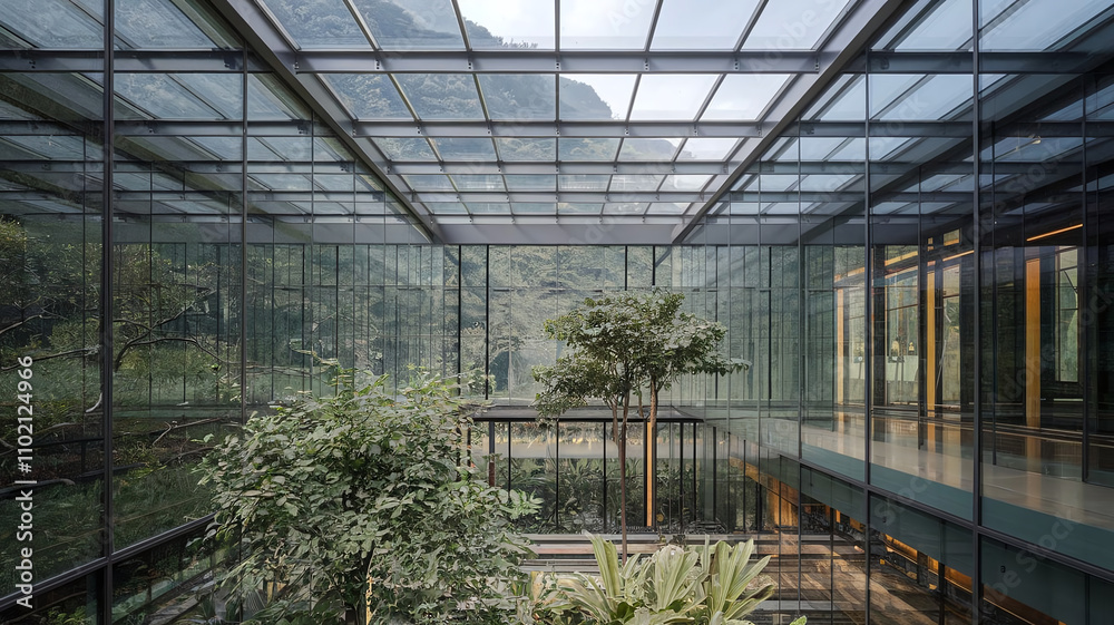 A stunning architectural glass structure seamlessly integrated into a ...