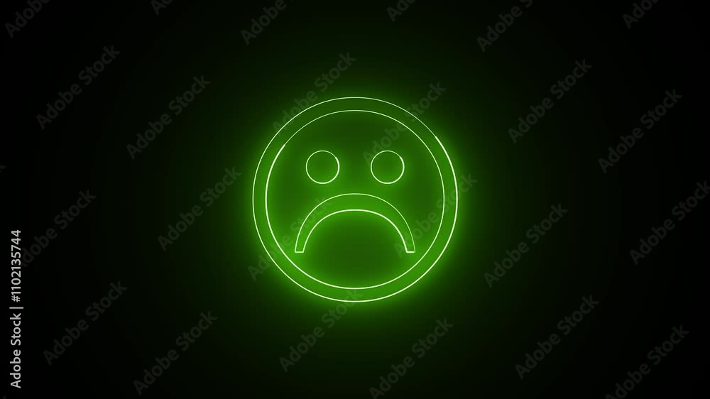 Neon glowing sad smile icon animation. neon sad emoji icon. A symbol of ...