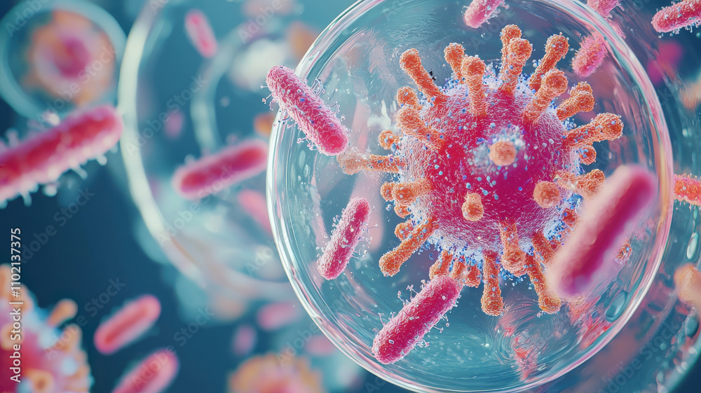 vibrant concept art of bacteria and viruses spreading in cellular ...