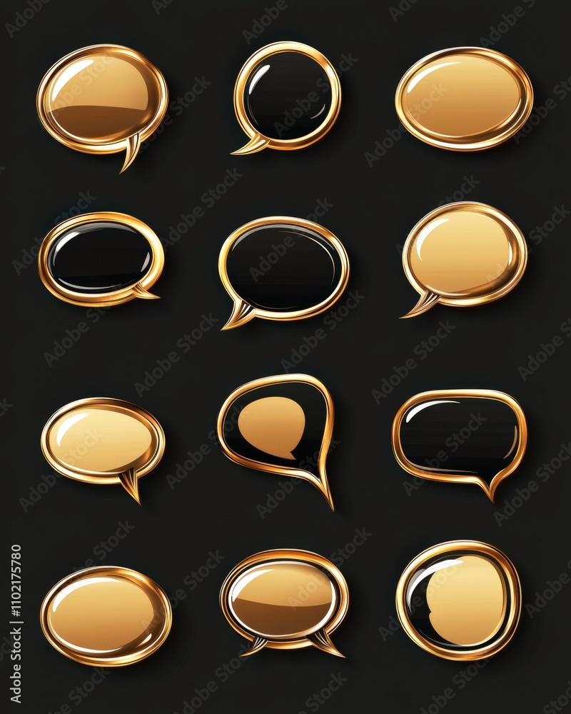 Gold Speech Bubble Template. Various Empty Speech Bubbles with Curved ...