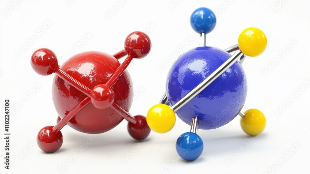 a molecular model of a red and blue molecule on a white background The ...