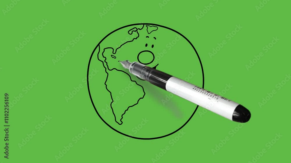 draw smiling face of cartoon character on world globe earth surface ...