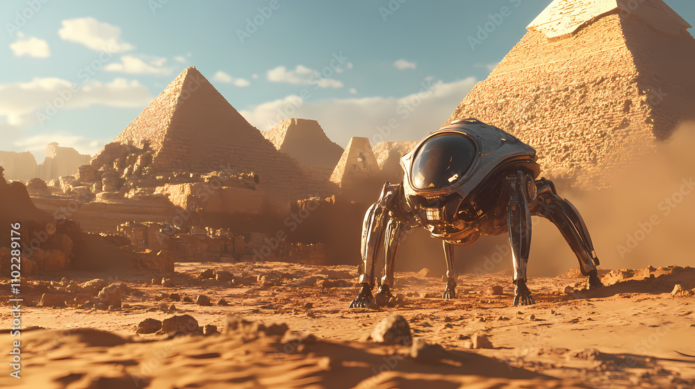 Aliens landing with ufo on earth coming in peace near pyramids - 3d ...