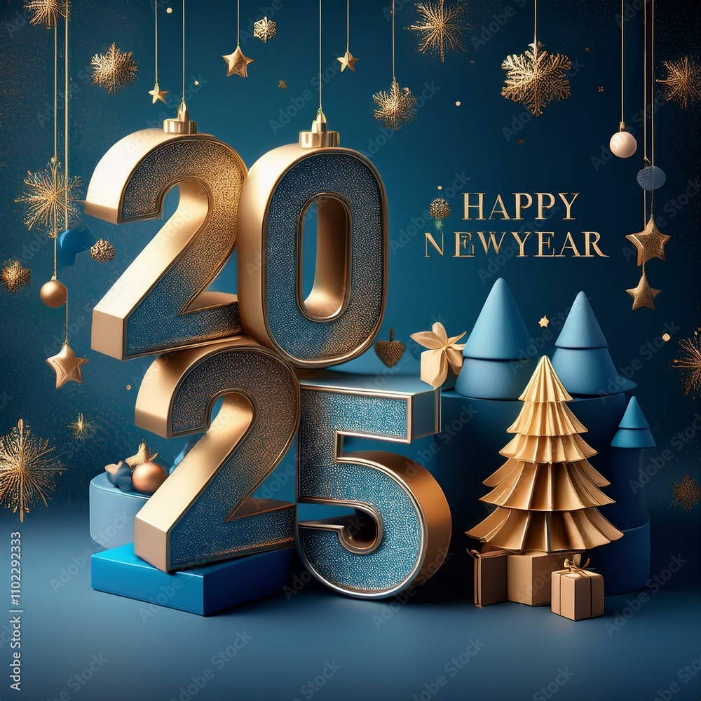 Poster 3d text new year 2025 gold realistic rendering new year celebration – Wall Art | UkPosters