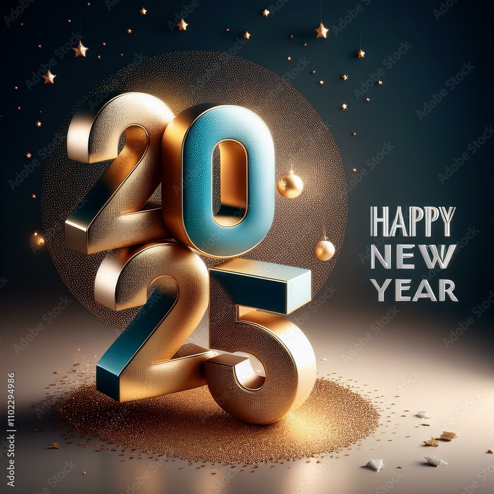 3d text new year 2025 gold realistic rendering new year celebration Stock Photo | Adobe Stock