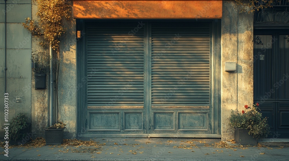 Closed roller shutters and windows on the first floor of the house ...