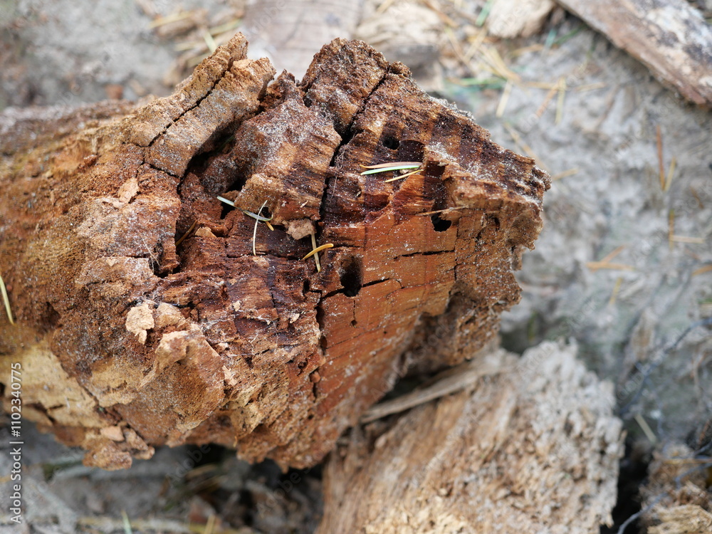 bark beetle - evidence of wood eating - Crumbled pine wood as ...