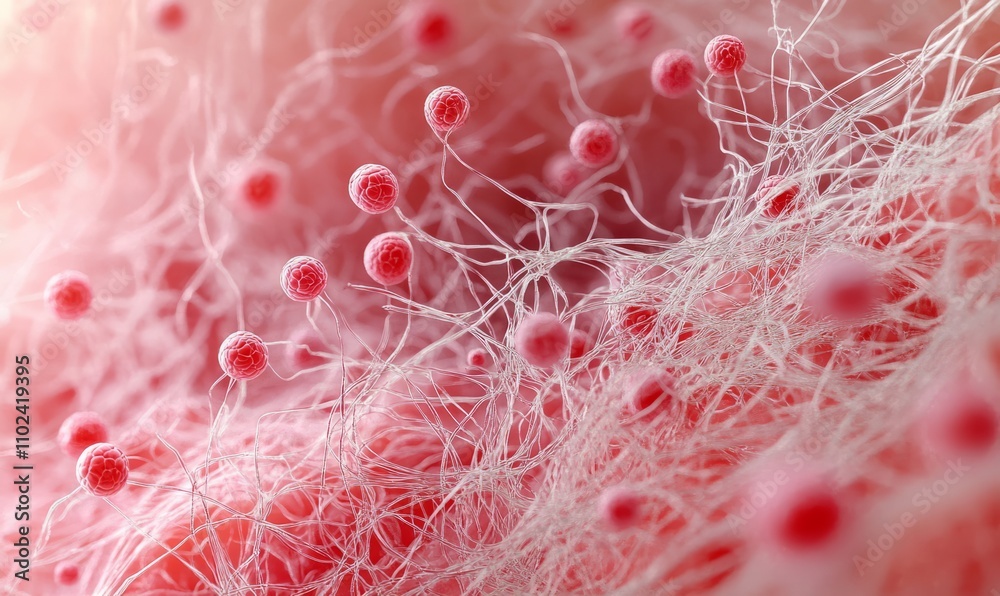 High-resolution image of skin tissue with visible collagen strands and ...
