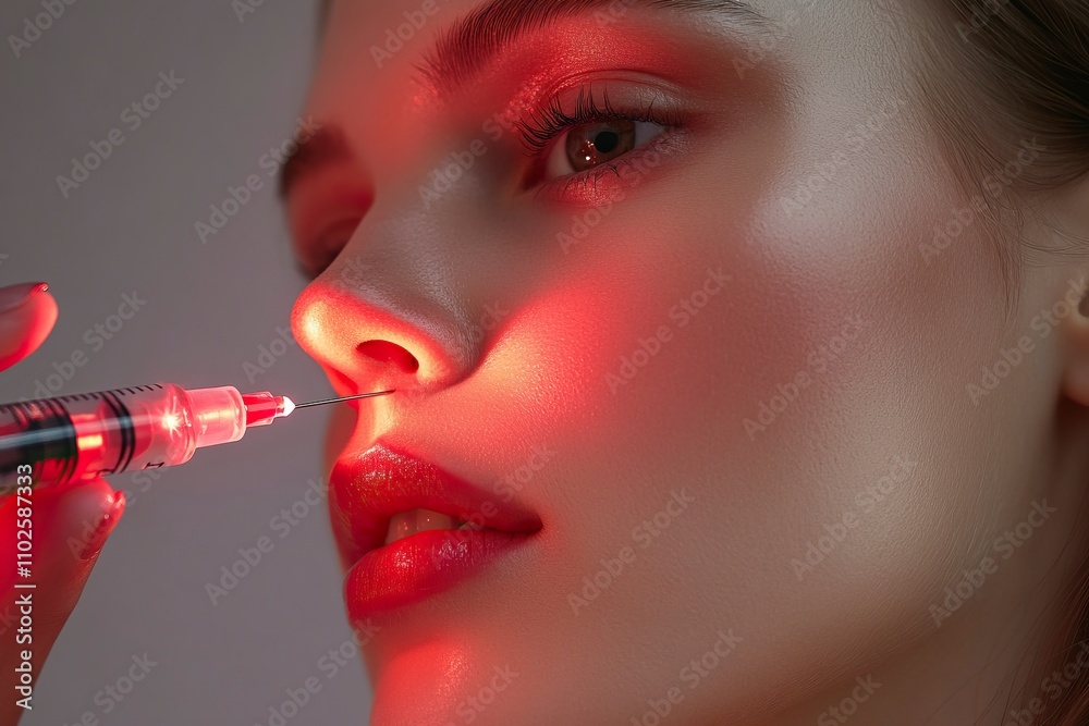 Beautiful woman with smooth skin getting Botox treatment, close up of ...