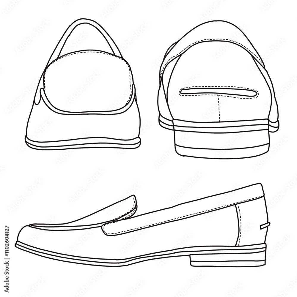 Women's Loafers Slip On Casual Shoes Line art, Technical sketch hand ...