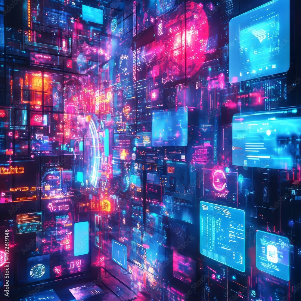 A disruptive digital marketing campaign visual. Show a chaotic blend of ...