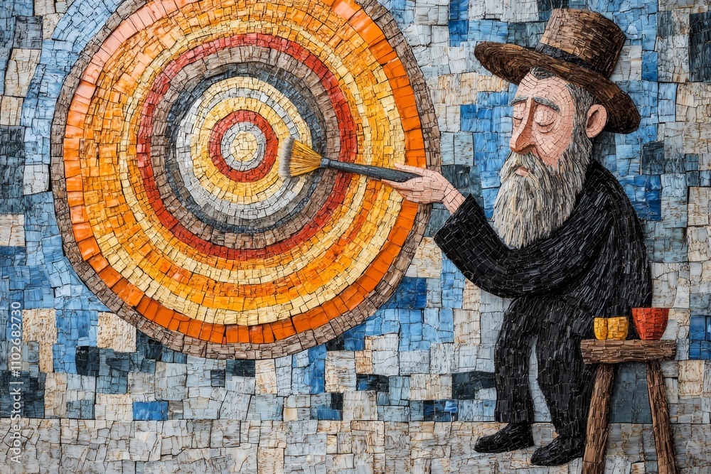 Pixel art depiction of an artist creating a colorful masterpiece ...