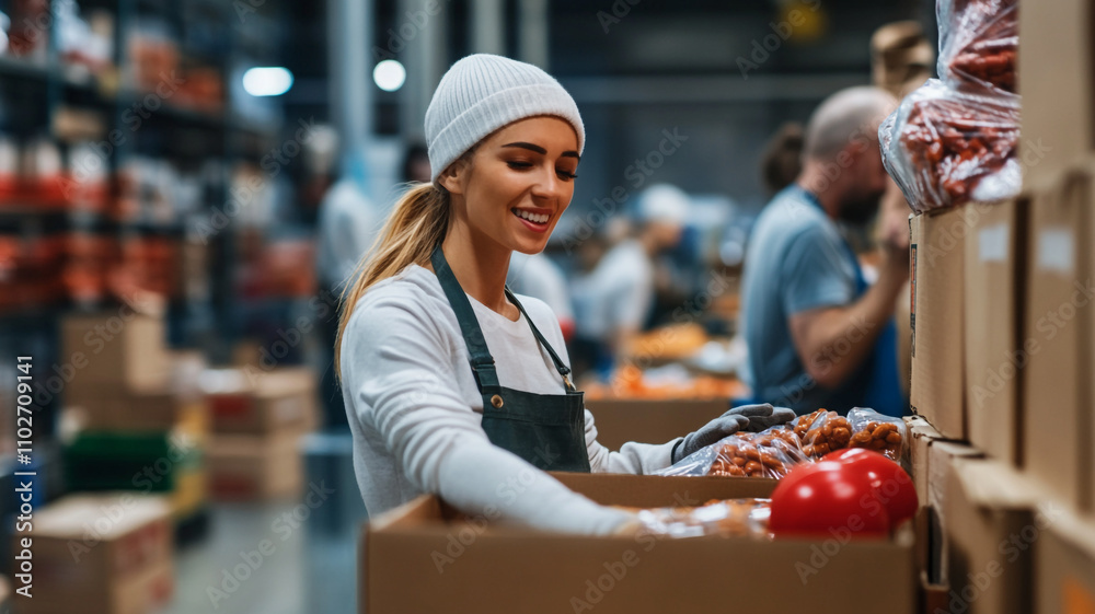 Community members pack food donations at local food pantry during ...