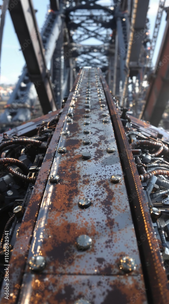 Steel plate with rivets installed in a bridge structure, load bearing ...