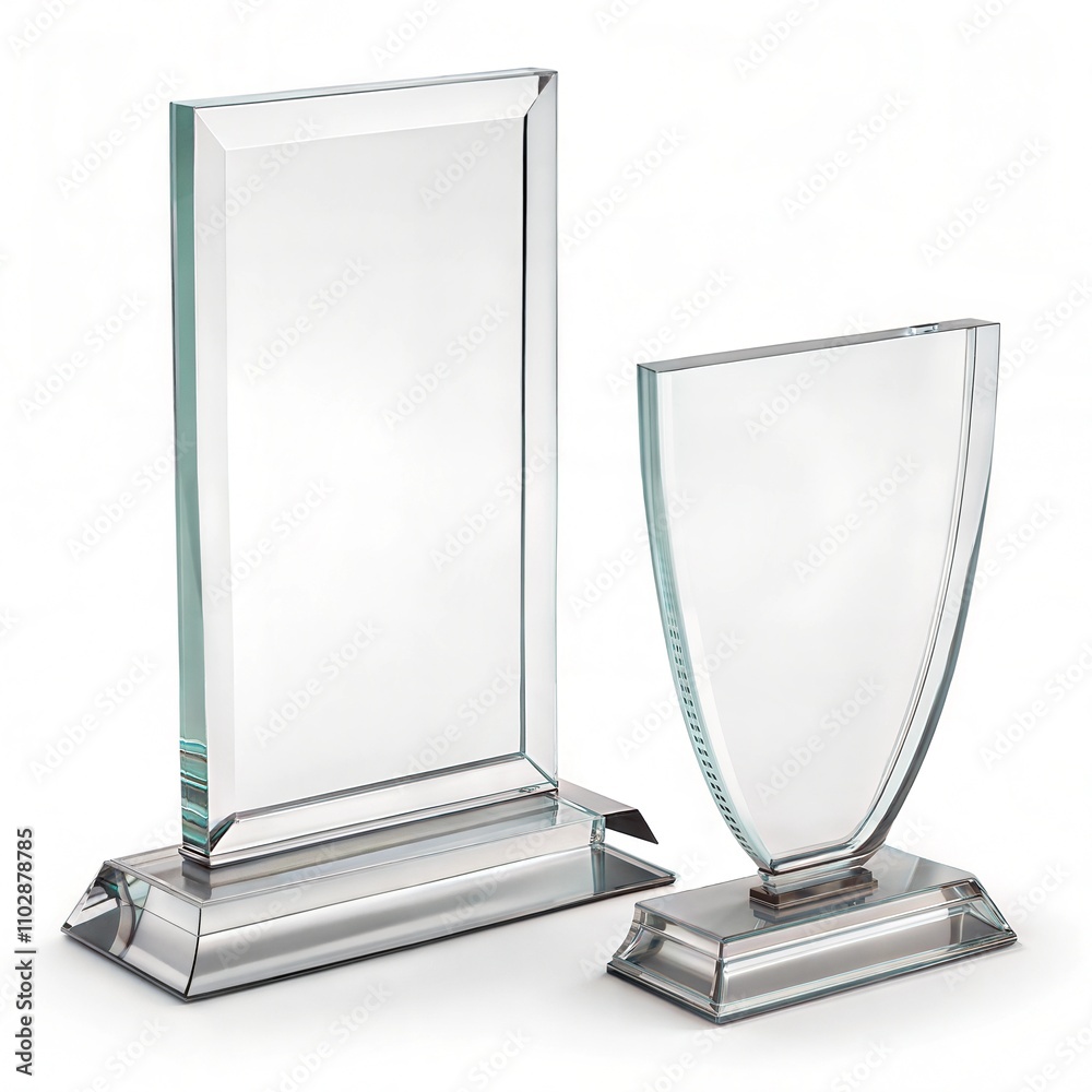 Blank glass trophy mockup, Empty acrylic award design mock up ...