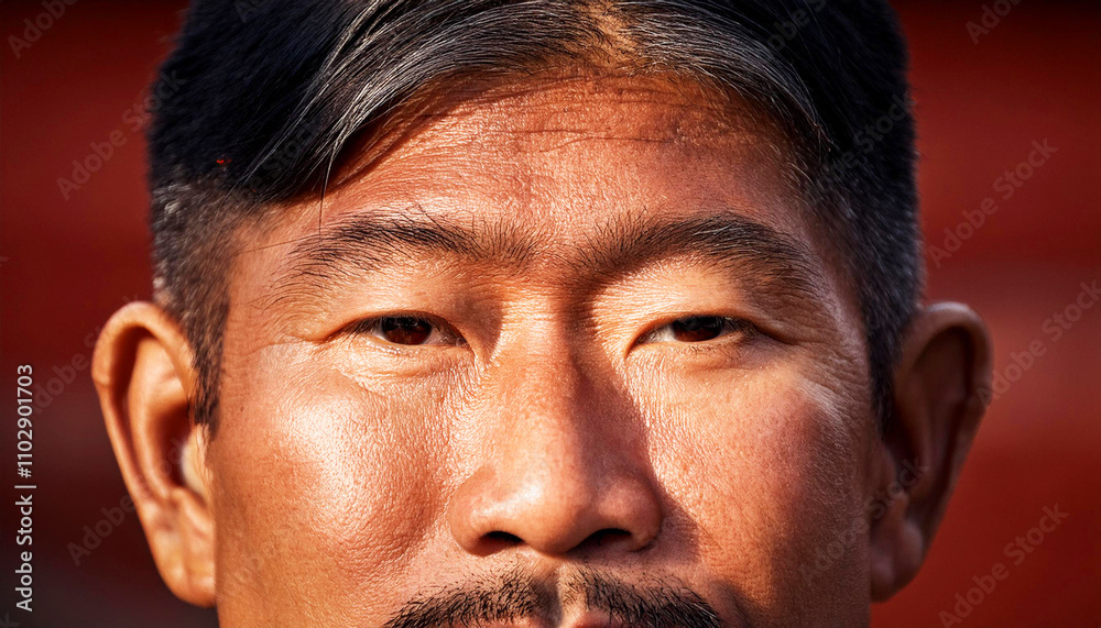 portrait of a Tibetan man showcasing a rugged and natural appearance ...