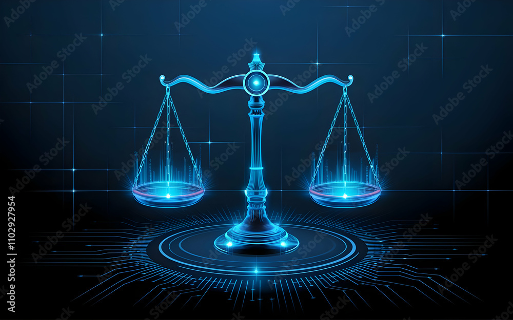 Digital Scales of Justice: A futuristic and abstract representation of ...