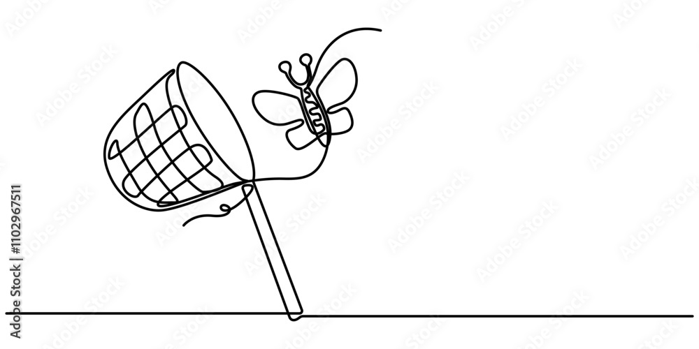 Continuous one line drawing black and white picture of insect net for ...