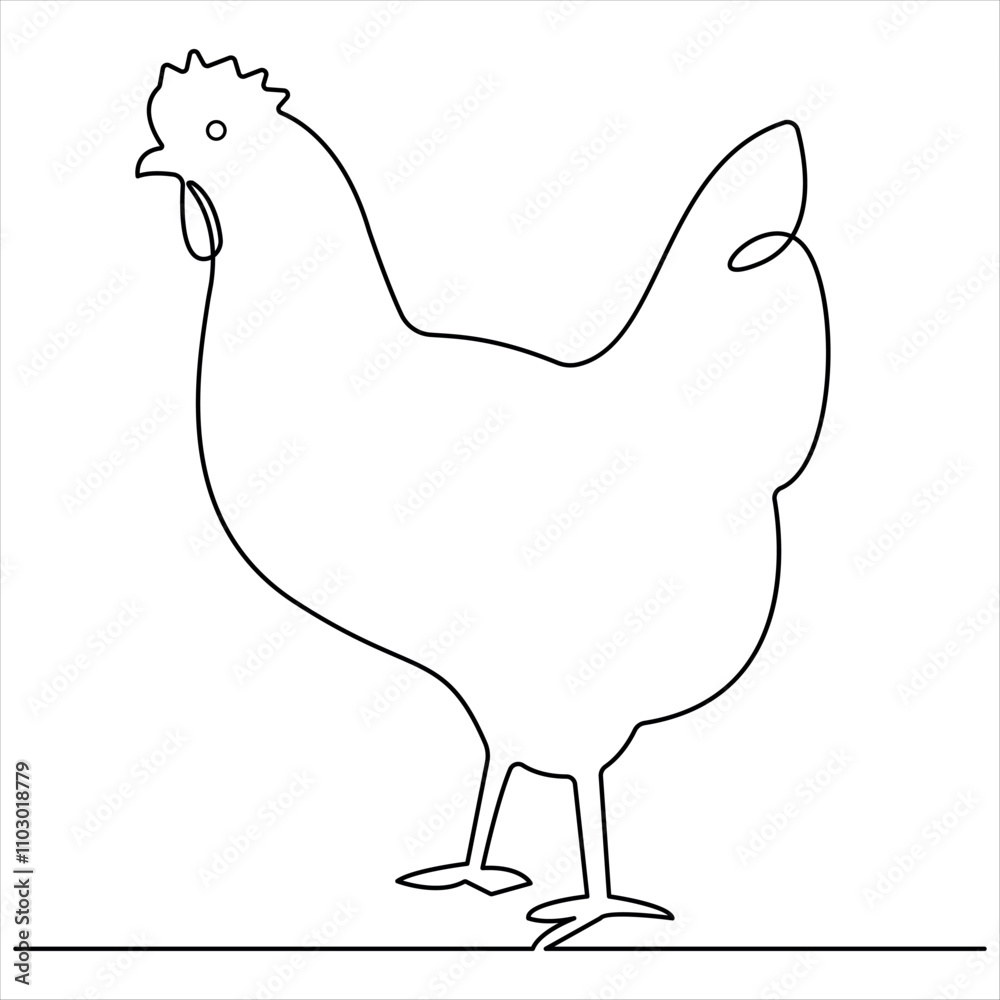 Continuous single line drawing of chicken chicken hen simple line art ...