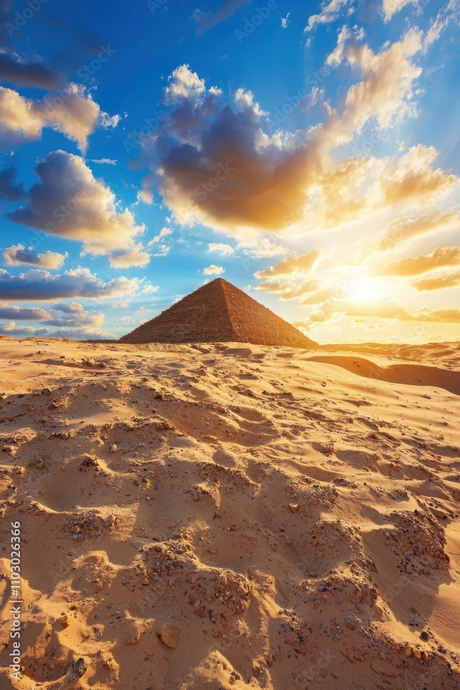Exploring the sacred desert ancient pyramid at golden hour windswept ...