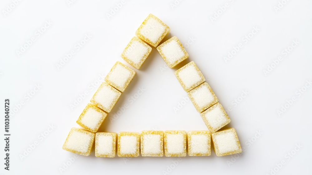 Stacked sugar cubes arranged in the shape of a warning sign on a white ...