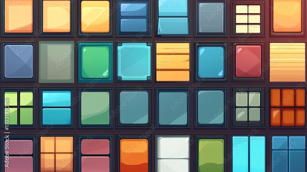 2d game tiles clipart-a collection of modern wall windows for 2D game ...