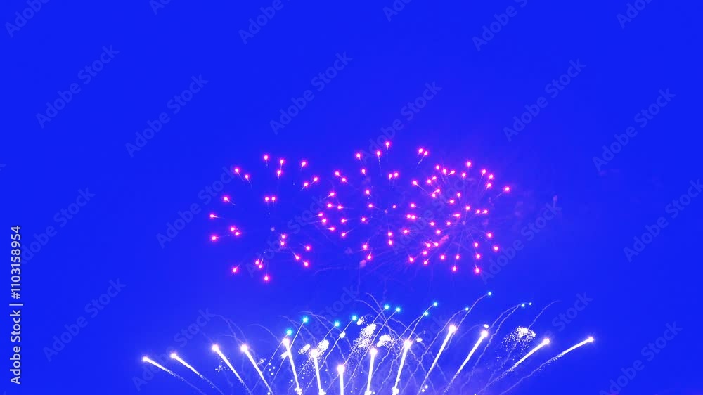 Abstract Real Firework on blue screen chroma key background, 4th of ...