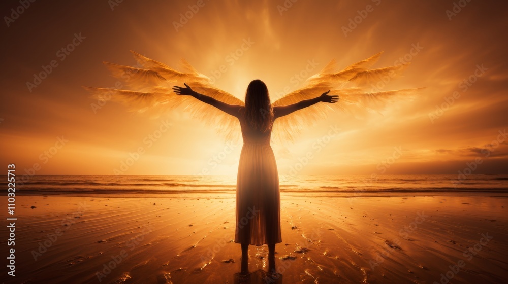 A miraculous vision of an angelic figure gracefully appearing in the ...